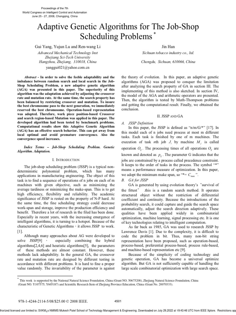 Adaptive Genetic Algorithms For The Job-Shop Scheduling Problems | PDF ...