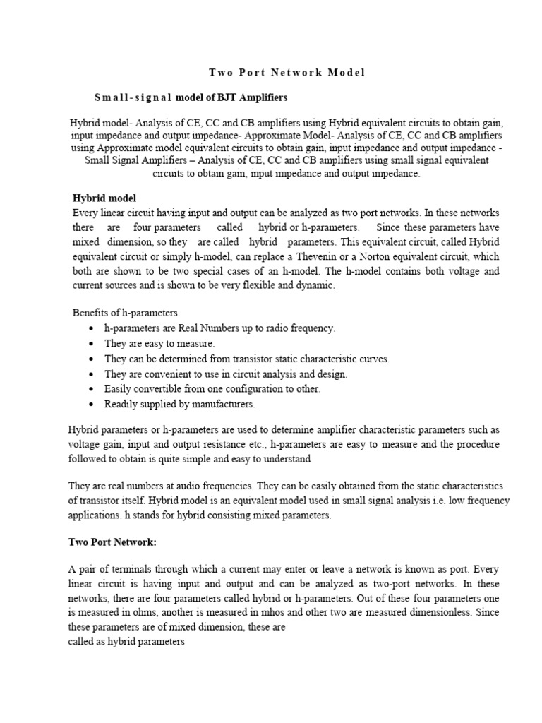 Two Port Network Model | PDF | Amplifier | Telecommunications Engineering