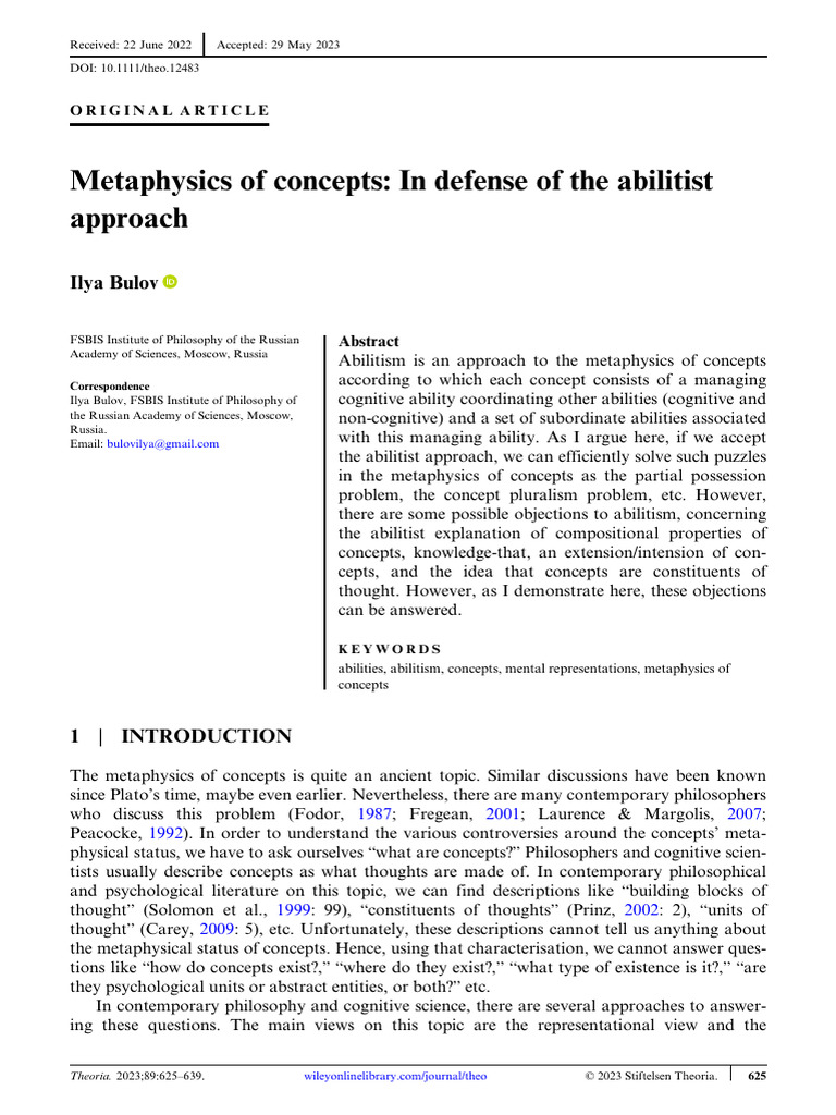 Metaphysics of Concepts. in Defense of The Abilitist | PDF | Concept ...