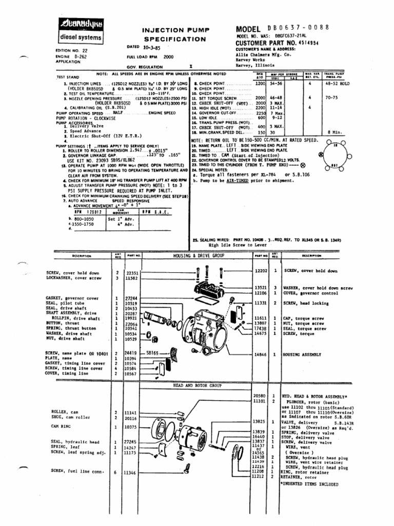 Customer Part No. 4514954: Injection Pump Specification Model Ik) Del | PDF | Pump | Valve