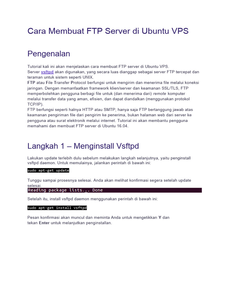 Cara Membuat FTP Server Di Ubuntu VPS | PDF | Komputer