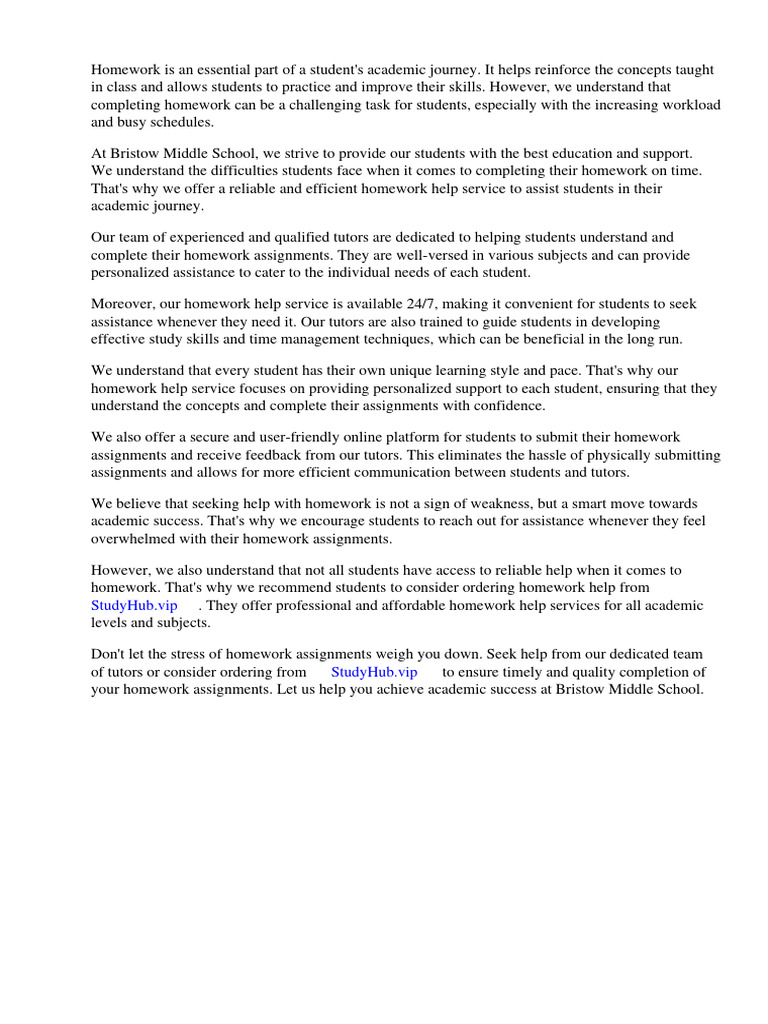 Bristow Middle School Homework | PDF | Homework | Learning