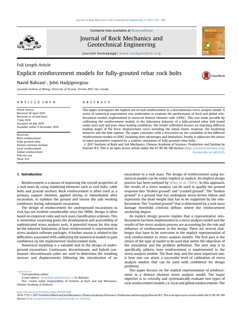 Explicit reinforcement models for fully-grouted rebar rock bolts | PDF ...