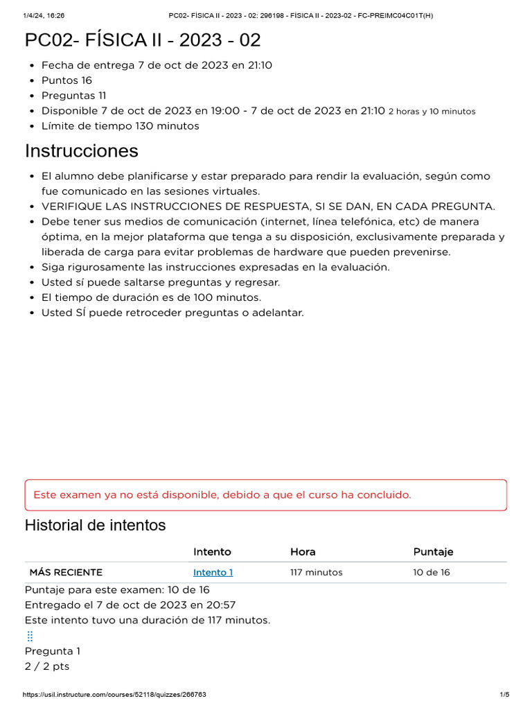 PC02 - Física Ii - 2023 - 02 - 296198 - Física Ii - 2023-02 - Fc-Preimc04c01t (H) | PDF ...