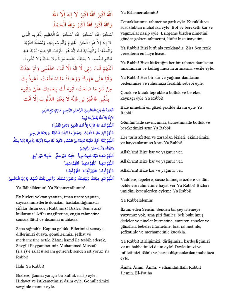 Cuma Vaazi Ve Namazi Sonrasinda Yapilacak Örnek Kar Ve Yağmur Duasi | PDF