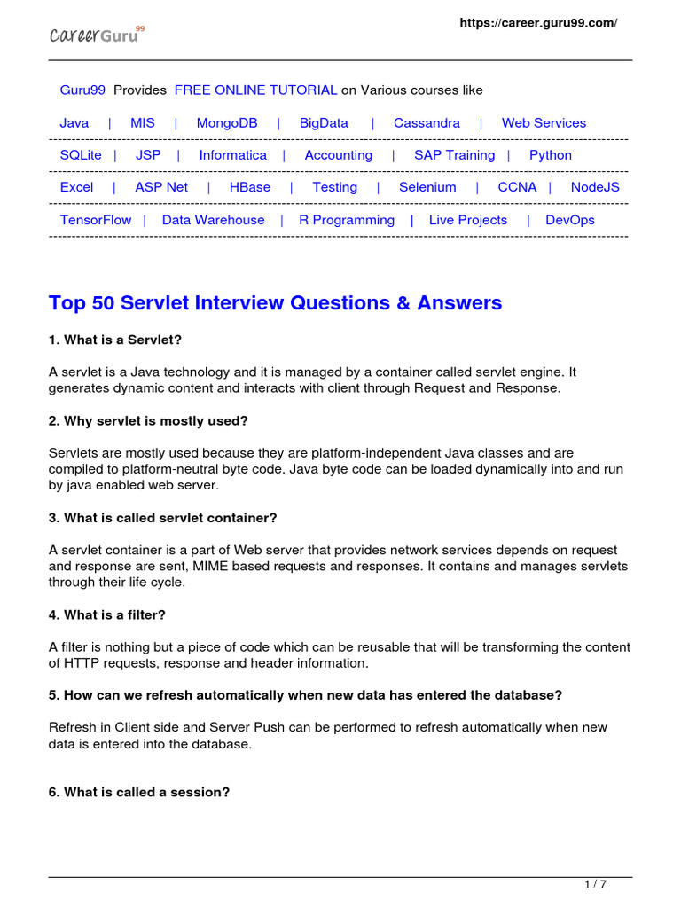 Top 50 Servlet Interview Questions | PDF | Web Server | Internet & Web