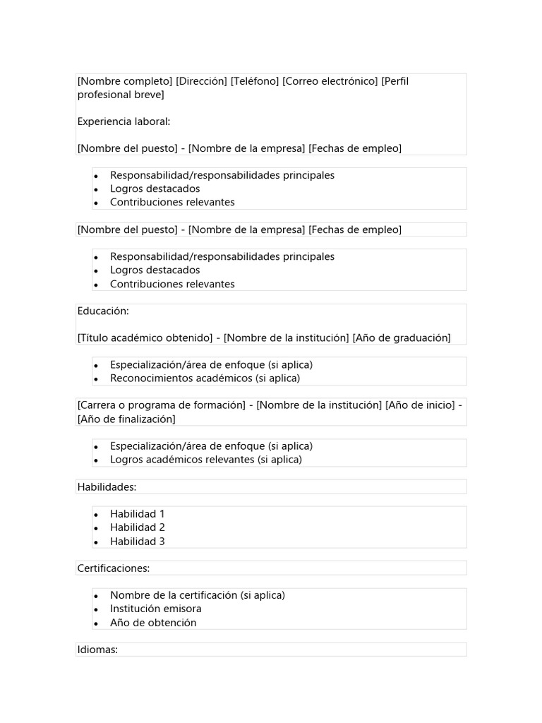 Formato CV 2024 | PDF | Crecimiento personal y profesional | Informática