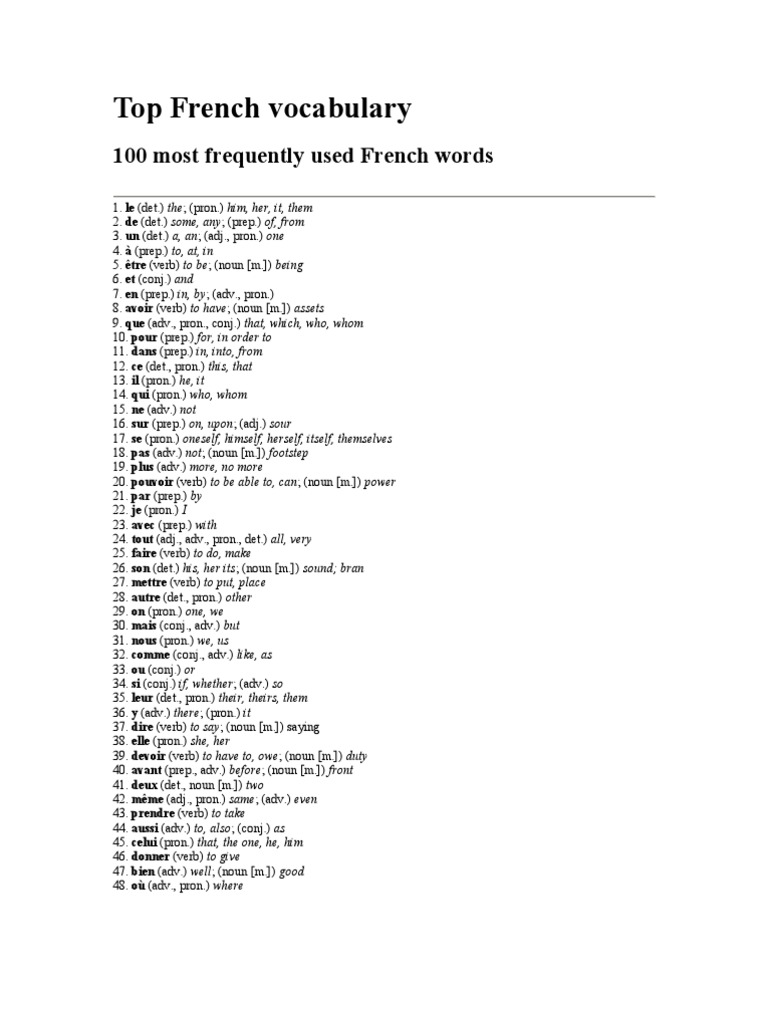 Top French Vocabulary | PDF | Syntax | Morphology