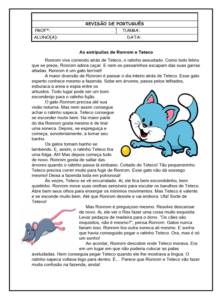 Revisao de Portugues 1 Bimestre | PDF | Gatos | Animais e seres humanos