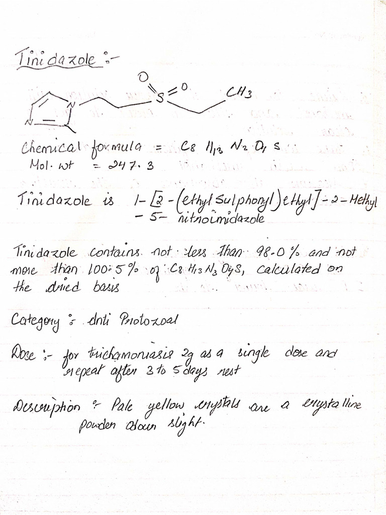 Tinidazole Notes | PDF