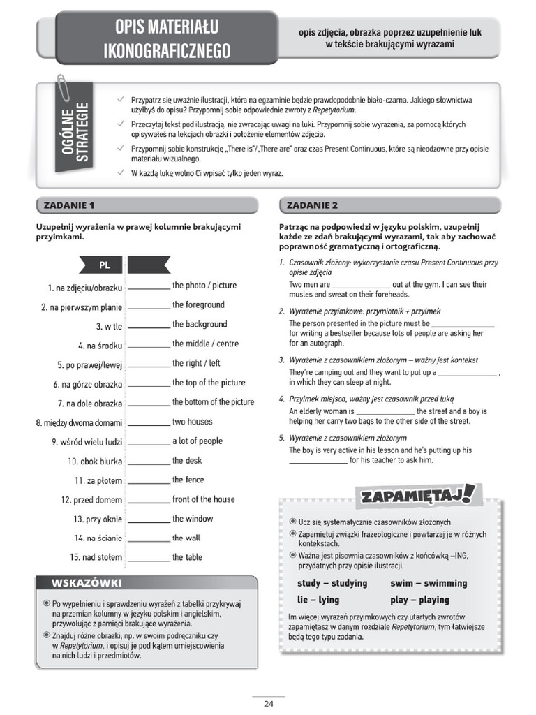 Zadania Otwarte OPIS OBRAZKA SRODKI JEZYKOWE | PDF