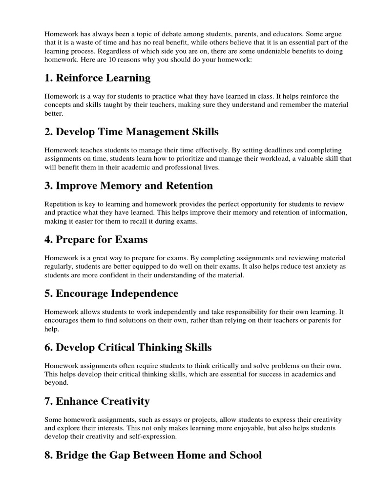 10 Reasons Why You Should Do Homework | PDF | Homework | Learning
