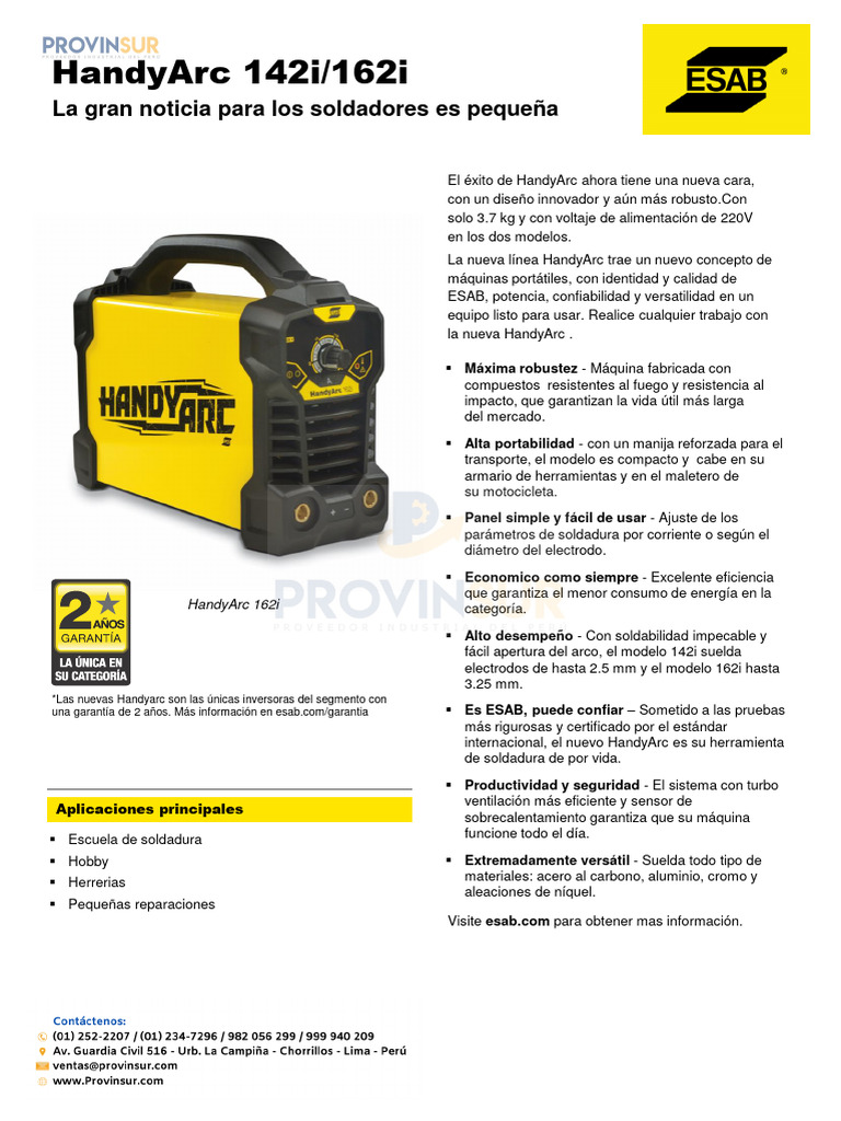 Ficha Tecnica Maquina de Soldar Handy Arc 162 | PDF | Soldadura | Construcción