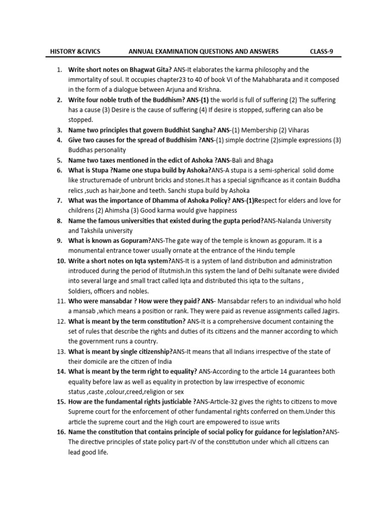 STD-9 Hist Anual Question and Answers | PDF | Elections | Citizenship