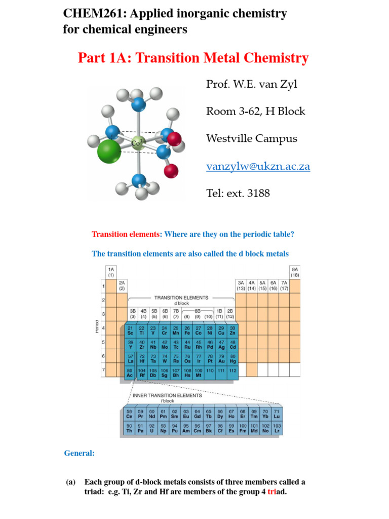 1CHEM261 Part1A WVZ | PDF | Coordination Complex | Ion
