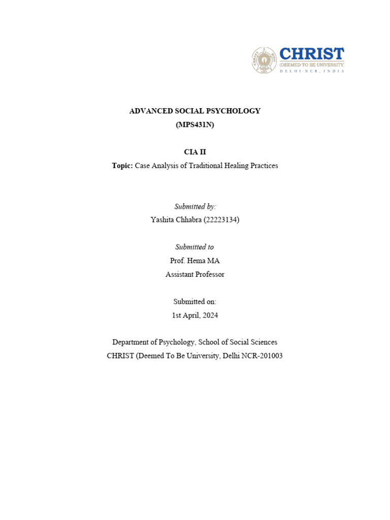 Yashita Chhabra - Advanced Social Psychology CIA II | Download Free PDF | Mental Health | Mental ...