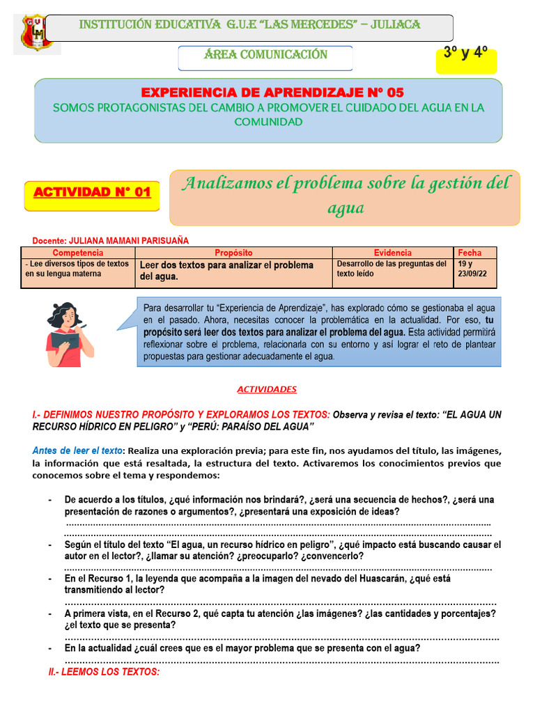EXP 5 ACTIV 1 (3º y 4º)COMUNICACIÓN.docx (2) | PDF | Agua | Recursos hídricos