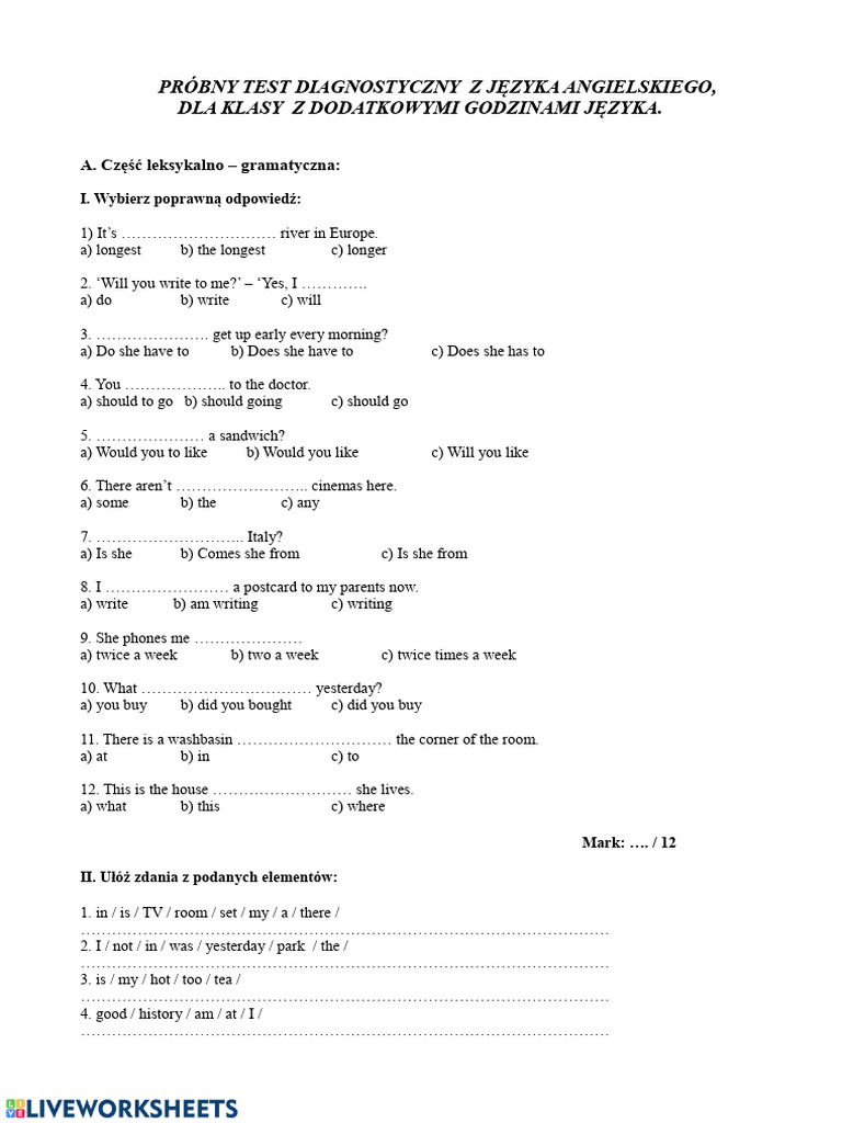 Test Probny Z Jezyka Angielskiego W Klasie 6 | PDF | Language Arts ...
