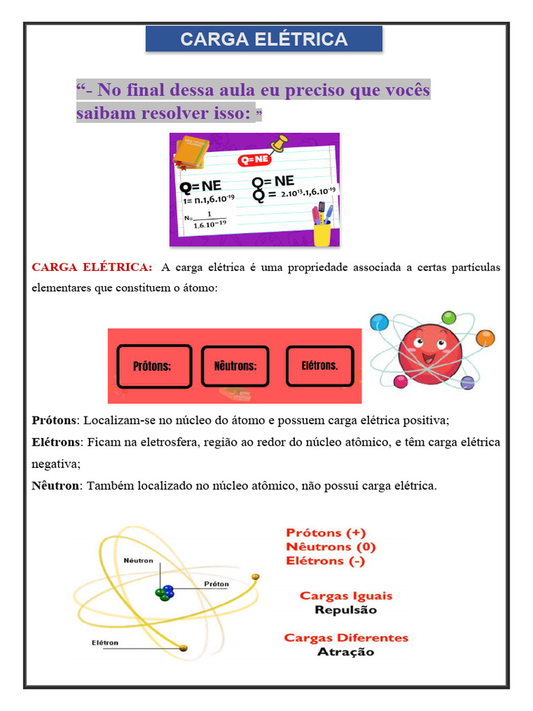 Carga elétrica 3ºANO AULA 01 | PDF | Carga elétrica | Eletricidade