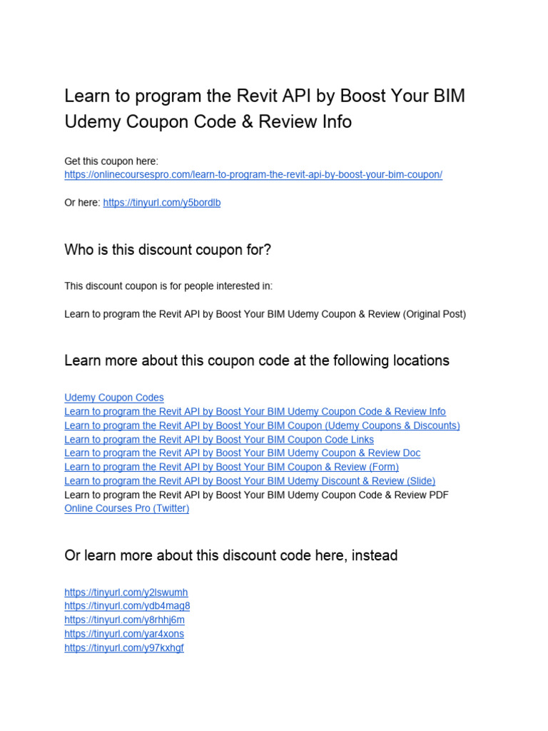Learn To Program The Revit API by Boost Your BIM Udemy Coupon Code ...