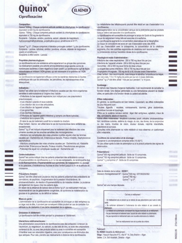 Notice Quinox 500mg Comp. Enro. B 10 | PDF