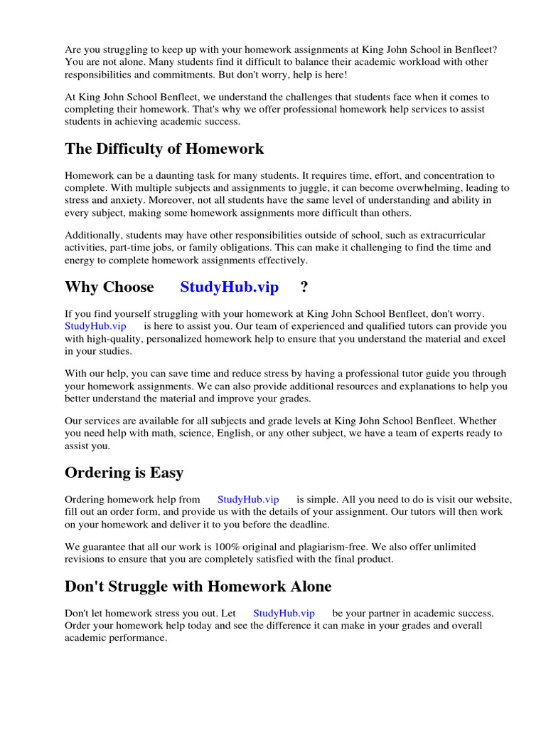 Show My Homework King John School Benfleet | PDF | Homework | Curriculum