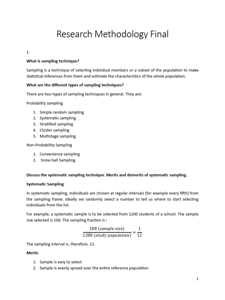 Research Methodology Final | PDF | Sampling (Statistics) | Qualitative ...