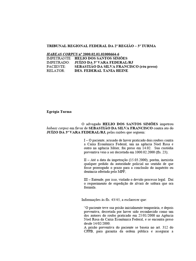 Habeas Corpus Excesso De Prazo Na Conclusao Do Inquerito Policial Pdf