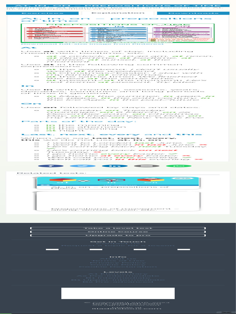 Prepositions of Time - Test-English | PDF | Language Arts & Discipline
