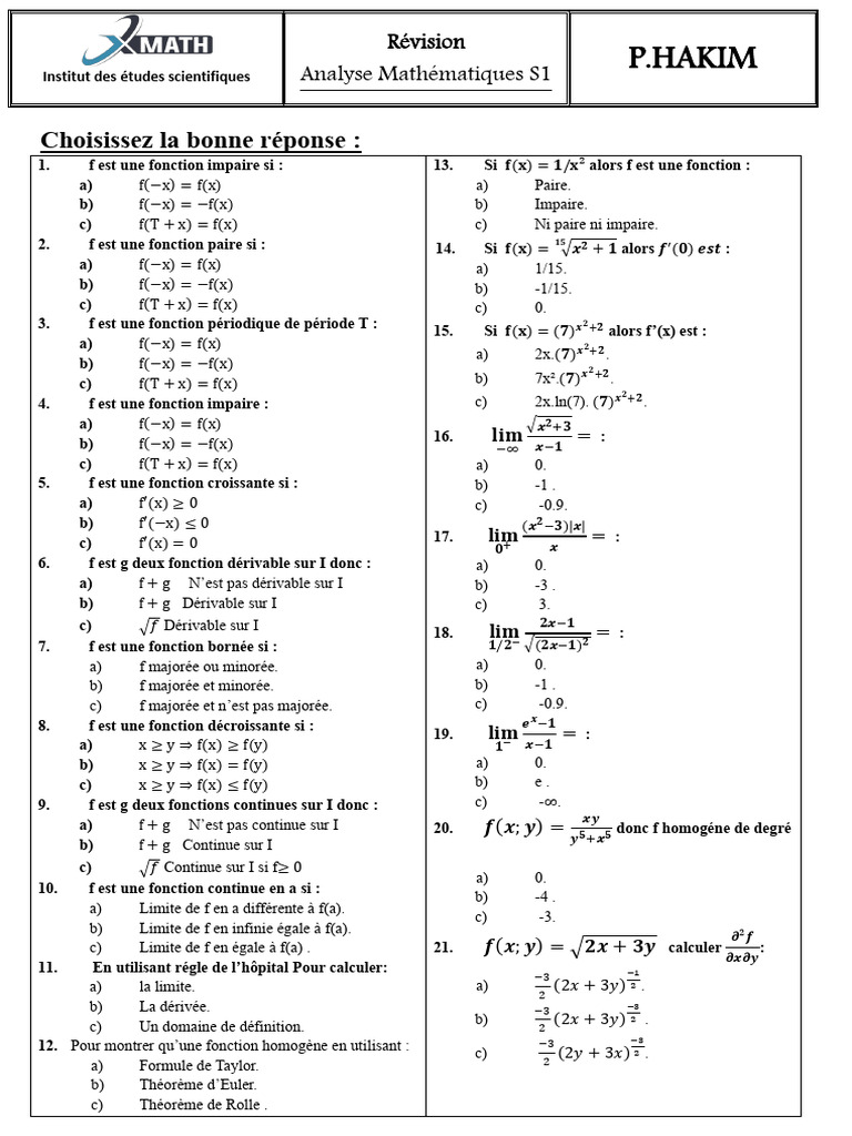 Analyse Math s1 | PDF | Limite (mathématiques) | Fonction (Mathématiques)