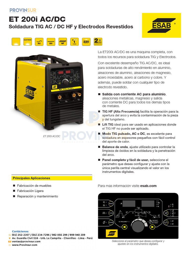 Ficha Tecnica ET 200i ACDC Provinsur | PDF | Soldadura | Construcción
