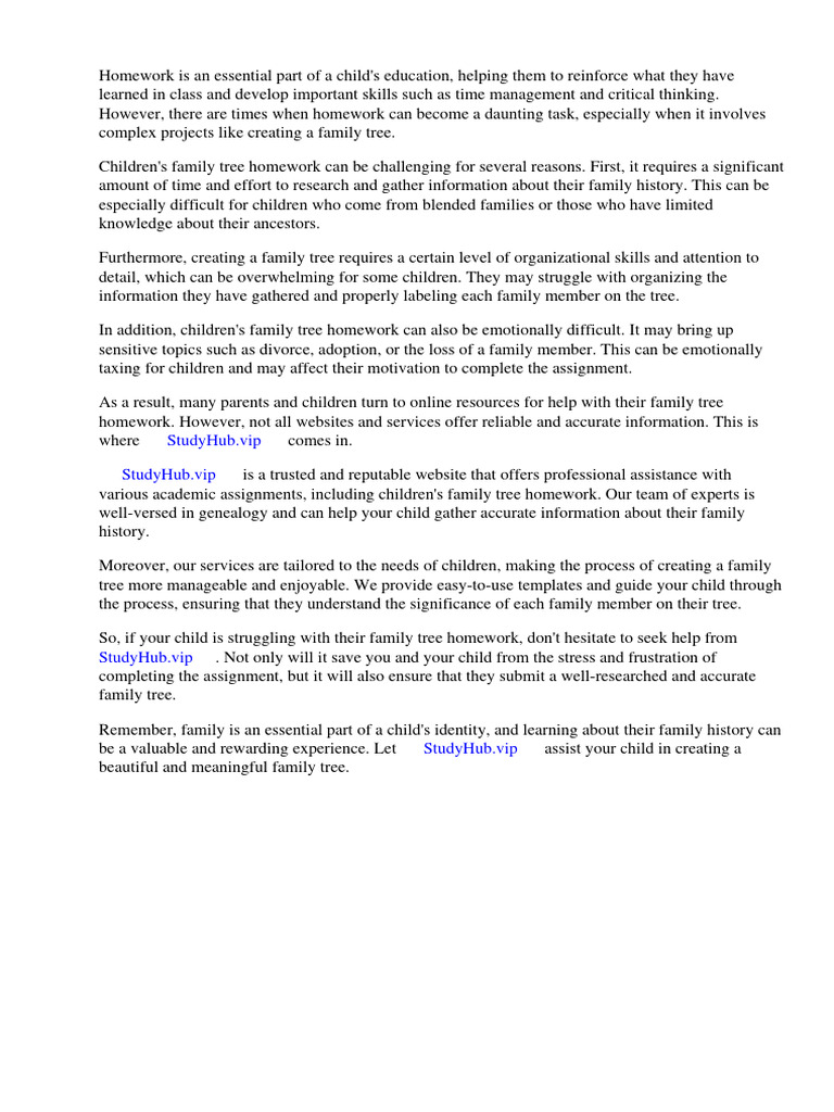 Childrens Family Tree Homework | PDF | Homework | Worksheet