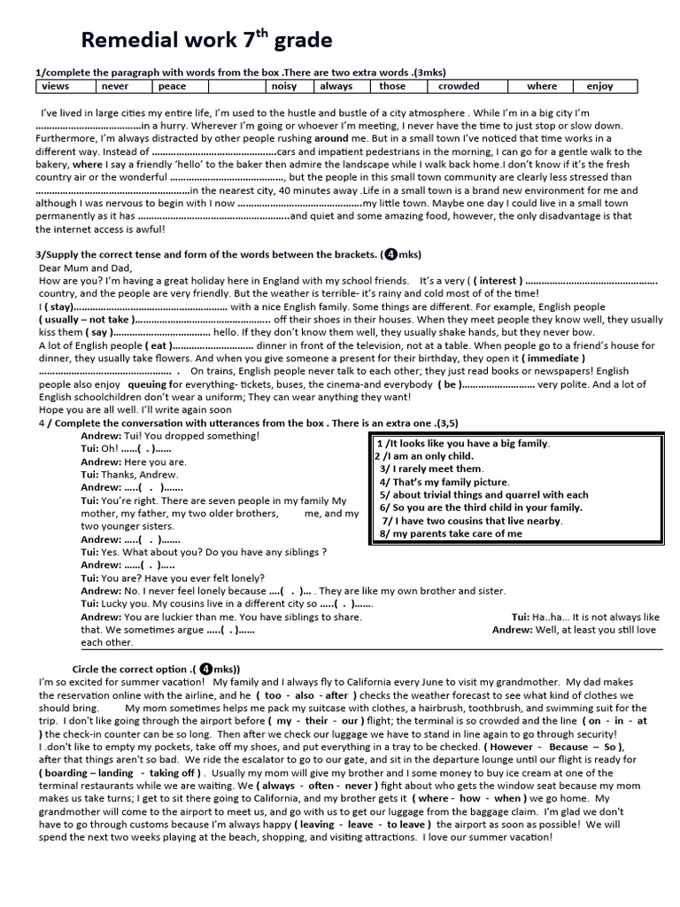 Remedial Work7th Grade | PDF | Baggage