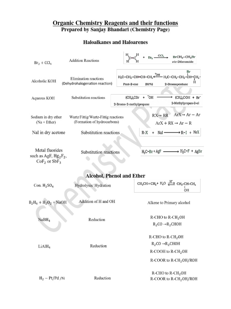 Organic Chemistry Reagents Overview | PDF | Science & Mathematics