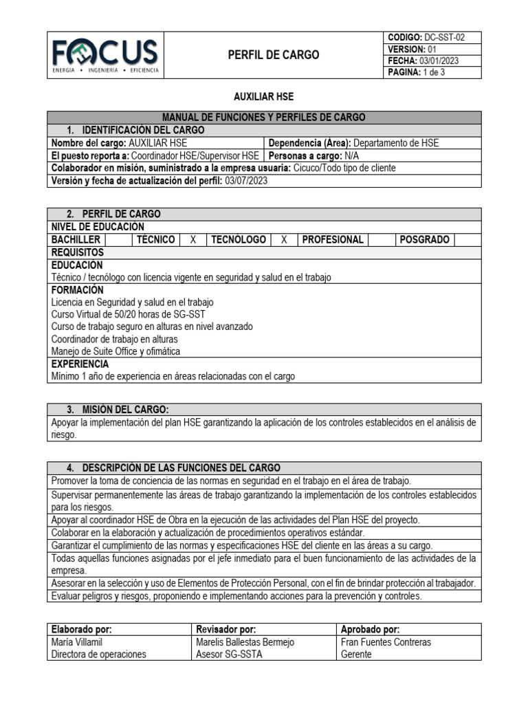 DC-SST-02 Auxiliar HSE | PDF | Seguridad y salud ocupacional DC-SST-02 Auxiliar HSE | PDF | Seguridad y salud ocupacional