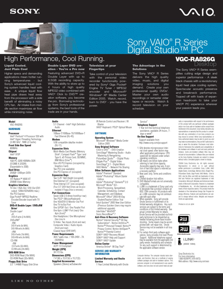 VGCRA826G - MKSP Sony Viao | PDF