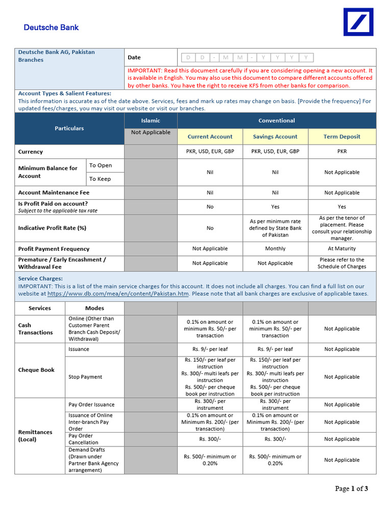 KFS Deutsche Bank AG - Pakistan | PDF | Cheque | Banks