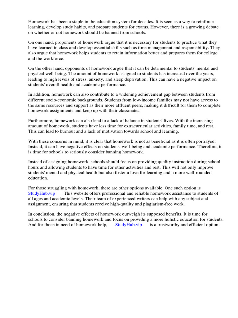 Why Homework Should Be Banned From School | PDF | Homework | Adolescence
