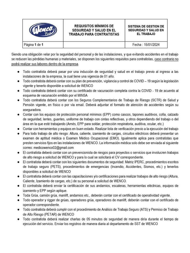 Requisitos de Seguridad para Contratistas | PDF