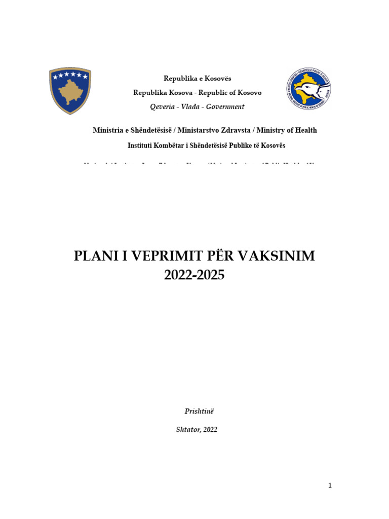 Plani I Veprimit Për Vaksinim 2022-2025: Ministria e Shëndetësisë ...