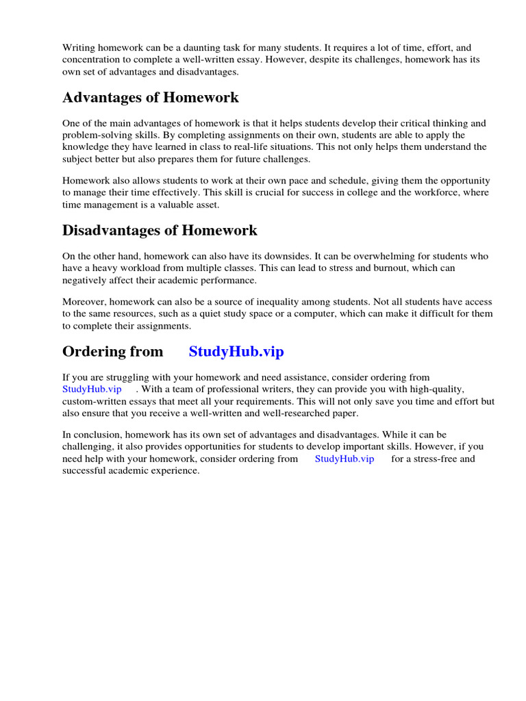 Essay Homework Advantages Disadvantages | PDF | Homework | Learning