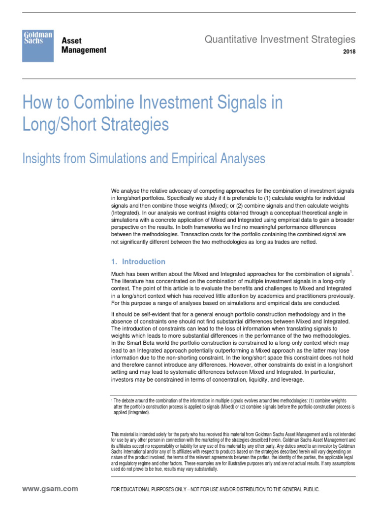 Combining Investment Signals in LongShort Strategies | PDF | Sharpe ...