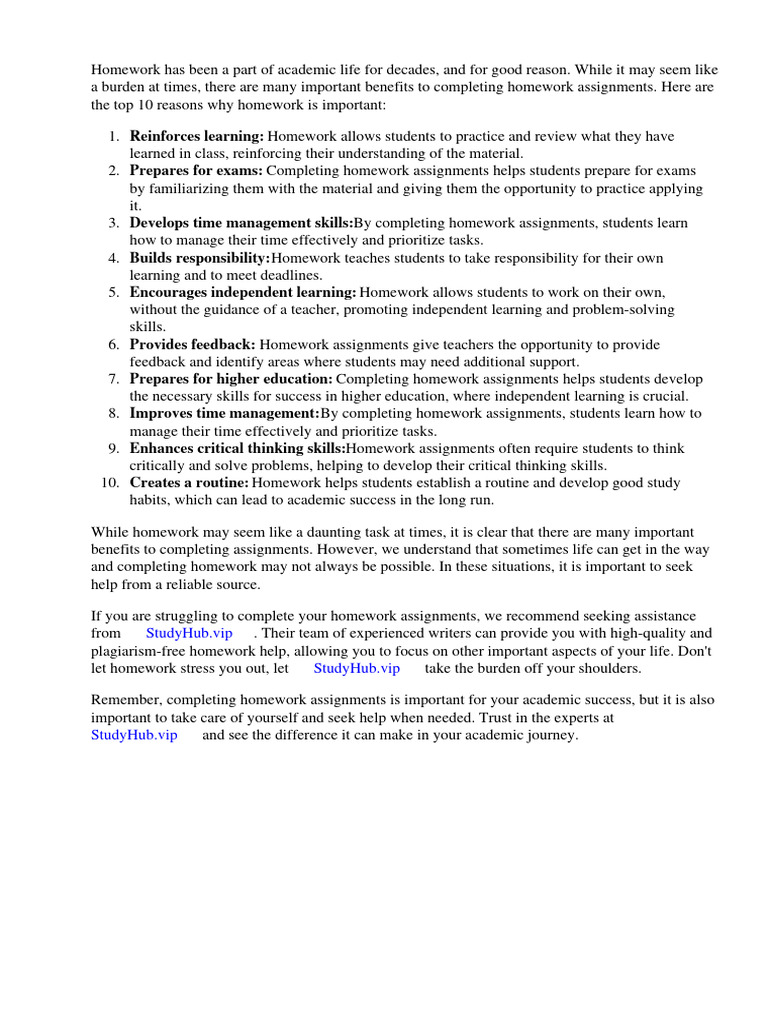 Top 10 Reasons Why Homework Is Important | PDF | Homework | Teachers