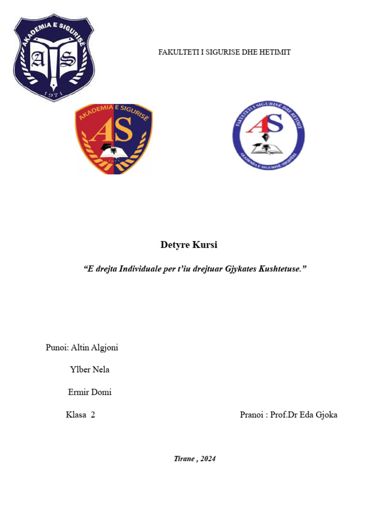 Detyre Kursi 'E Drejta Kushtetuese' | PDF
