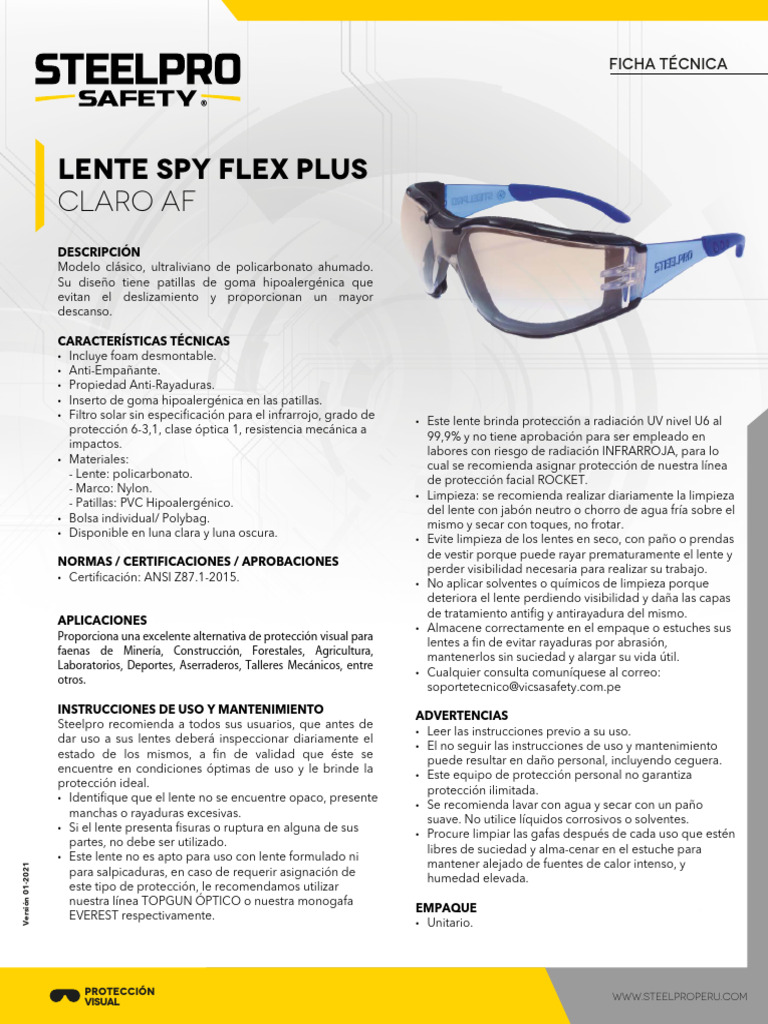 Ft - Lente Steelpro Spy Flex Plus Claro Af | PDF | Lentes | Perú