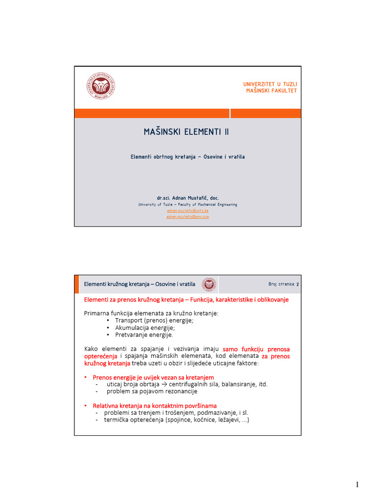1 - Elementi Obrtnog Kretanja - Osovine I Vratila | PDF