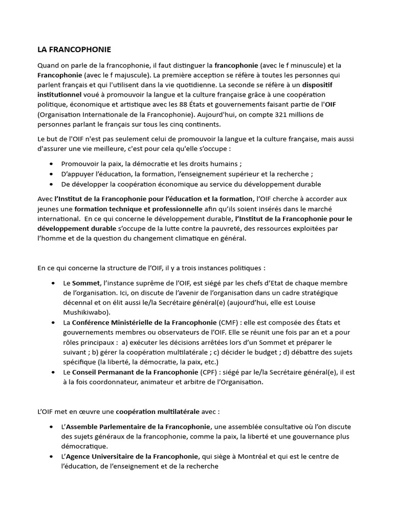 Francophonie | PDF | la Francophonie