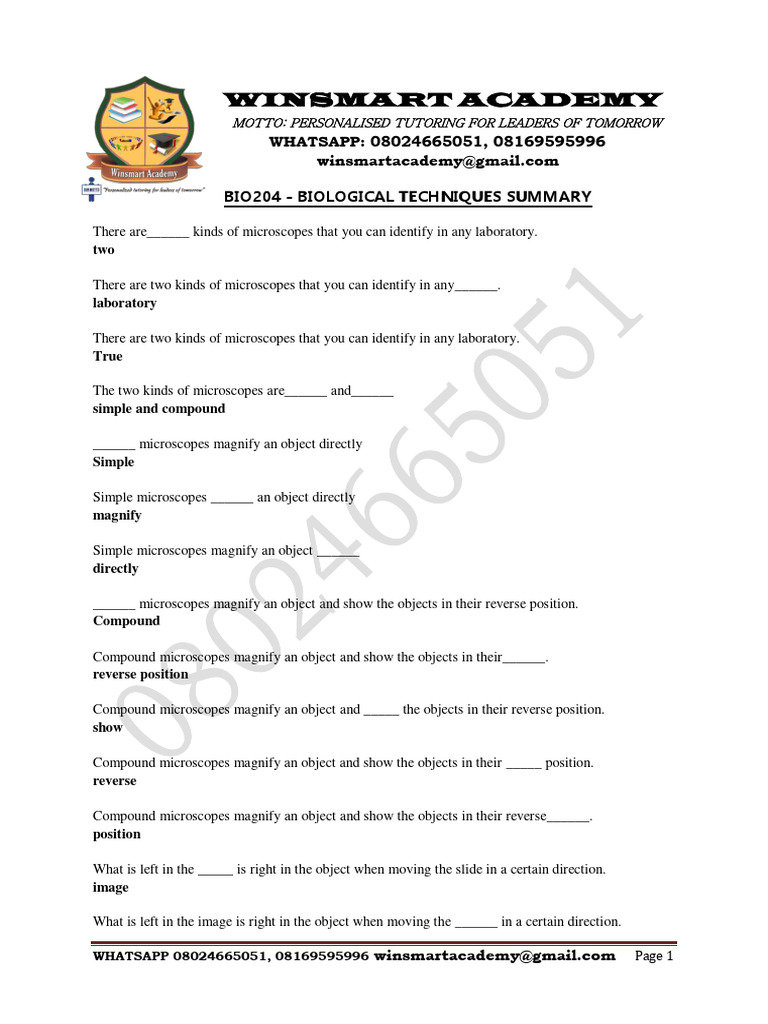 Bio204: Biological Techniques Overview | PDF | Microscope | Chromatography