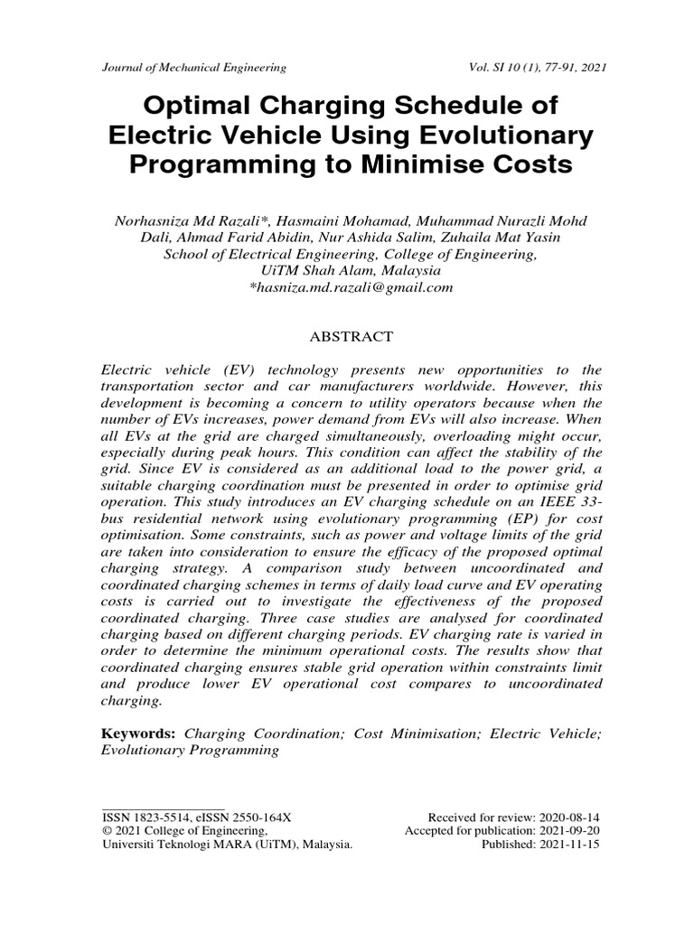 Optimal Charging Schedule of Electric Vehicle Using Evolutionary ...