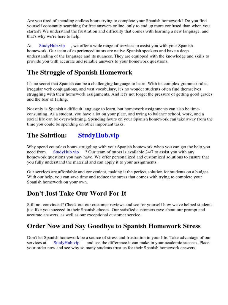 Free Spanish Homework Answers | PDF | Worksheet | Homework